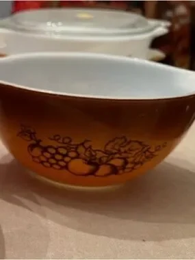 Pyrex | Kitchen | Vintage Amber Glass Mixing Bowl With Fruit Motif ...